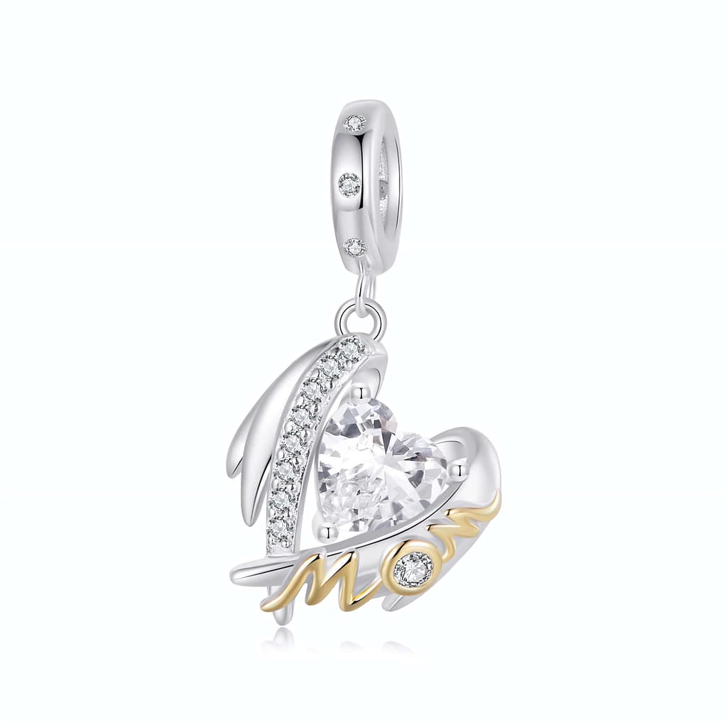 Mom Angel Wings Heart Dangle Charm - Go Glam Girl jewelry shop